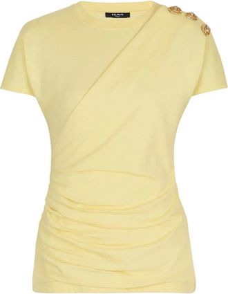 Balmain Drapiertes T-Shirt - Gelb
