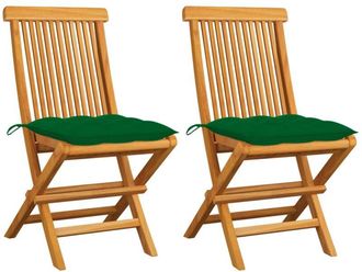 vidaXL Vidaxl - Gartenst&uuml;hle mit Gr&uuml;nen Kissen 2 Stk. Massivholz Teak