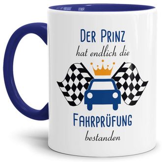 Tassendruck Spruch-Tasse zum F&uuml;hrerschein - Prinz - Innen & Henkel Dunkelblau - Mug/Cup/Becher/Lustig/Geschenk-Idee/Beste Qualit&auml;t