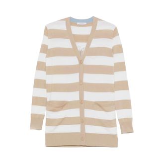 Max Mara Femme, Pulls, Multicolore, Taille: 40 FR Pull Beige à Col en V avec Rayures