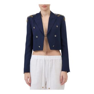 Ermanno Scervino Marineblaue Crop-Jacke mit Verzierungen - - Jackets - Damen - Blau - XS