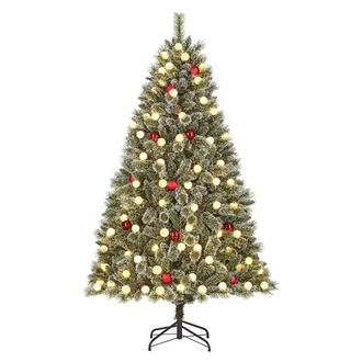 Black Box Trees Kaprun Kunstweihnachtsbaum mit Beleuchtung - Christmas Tree H180 x &Oslash;108 cm - mit roter Weihnachtsdekoration - Gr&uuml;n