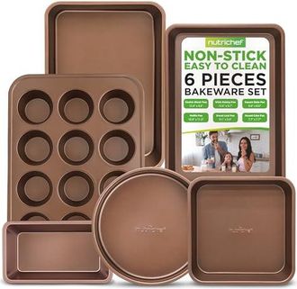 Nutrichef NutriChef Ensemble Ustensiles de Cuisine de Cuisson Antiadh&eacute;sifs 6 Pi&egrave;ces, Moules &agrave; Cuisson en Acier au Carbone, Inclut Plaques &agrave; Biscuits, Moule Rect