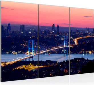 Runa Art Wandbilder Istanbul Türkei Bild XXL Wohnzimmer Schlafzimmer Blau Brücke Panorama 120 x 80 cm 3 Teilig 603831a