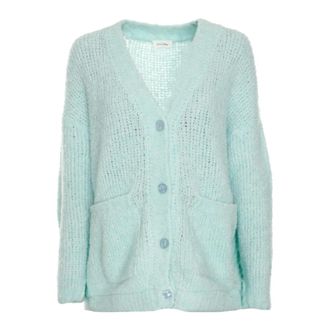 American Vintage Flauschiger Cardigan mit V-Ausschnitt und Kn&ouml;pfen - - Knitwear - Damen - Blau - XS/S