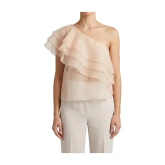 Hanita Femme, Blouses et Chemises, Beige, Taille: 38 FR Top asym&eacute;trique en soie avec volant