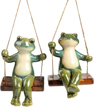 Cabilock Keramik Frosch Figur Statue Sitzen auf Schaukel Auto Armaturenbrett Dekoration Büro Desktop Ornament für Fee Garten Ornament Dekoration