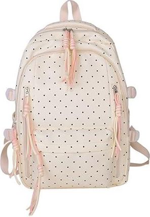 Generic Sac &agrave; dos tendance en nylon &agrave; pois pour &eacute;tudiant, coll&egrave;ge, &eacute;tudiants, sac &agrave; livres pour femmes, filles, universit&eacute; et ext&eacute;rieur, beige