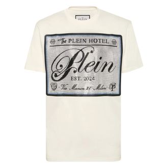 Philipp Plein Rundhals-T-Shirt mit Patch-Steinen - - Tops - Herren - Beige - XL