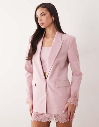Asos Blazer in Rosa mit Spitzenapplikation