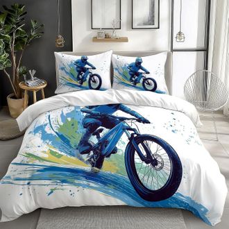 Generic Fahrrad Bettw&auml;sche Kinder 135x200 3teilig Bettbezug 135 x 200 cm Sport Bettbez&uuml;ge Set Weich Atmungsaktiv 3D Wendebettw&auml;sche mit 2 Kissenbez&uuml;gen M/6434