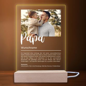 Indigos UG LED Lampe personalisiert - Papa Definition - Bild mit Wunschtext - Wunschname - personalisiertes Nachtlicht - Geschenk, Geburtstag, Weihnachten - opti