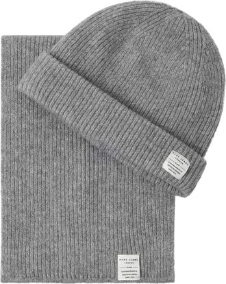 Pepe Jeans London Edward Set Schal, Grau (Dunkelgrau meliert), Einheitsgr&ouml;&szlig;e