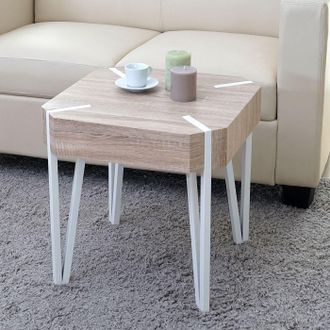 Mendler Couchtisch Kos T574, Beistelltisch, 52x50x50cm MVG-Zertifiziert - Eiche, helle Metall-Füße