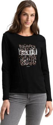 Tom Tailor Damen 1048951 Langarmshirt mit Print, 14482-Deep Black, XXL