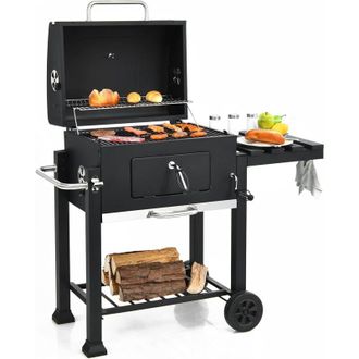Costway Holzkohlegrill mit R&auml;dern Terrassengrill kohlegrill Holzkohle Grillwagen f&uuml;r bbq Picknick, Camping und Party - Costway