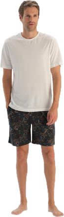 Dagi Mens Ecru Crew Neck Short Sleeve T-Shirt Pajama Set with Patterned Shorts, XL