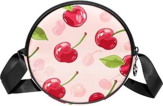 Generic Sac &agrave; bandouli&egrave;re Circle pour femme, petit sac &agrave; bandouli&egrave;re cerise avec fermeture &eacute;clair, bretelles r&eacute;glables, sac &agrave; main rond d&eacute;contract&eacute; pour femme