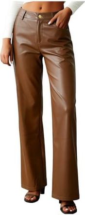 Generic Legging en cuir synth&eacute;tique pour femme - Taille haute - Collants en cuir synth&eacute;tique - Pantalon stretch pour femme - Coupe normale, marron, XL