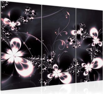 Runa Art Wandbilder Abstrakt Blumen Bild XXL Wohnzimmer Schlafzimmer Violett Grau 120 x 80 cm 3 Teilig 100531c