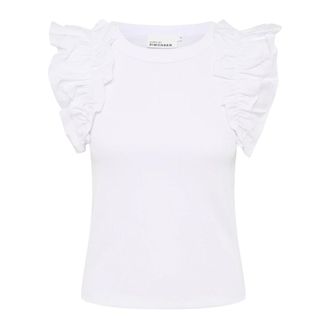 Karen by Simonsen D&eacute;bardeur Blanc avec Manches &agrave; Volants - Femme - Tops - Blanc - Taille: 42 FR
