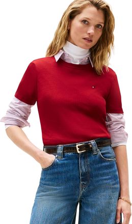 Tommy Hilfiger Damen T-Shirt Kurzarm Slim Cody Rundhalsausschnitt, Rot (Regatta Red), 3XL