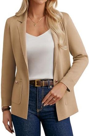 Grace Karin Manteau en tricot élégant à manches longues décontracté boutonné pour femme, camel, M