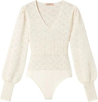 Twinset Femme, Tops, Beige, Taille: 36 FR Body en maille ajour&eacute;e stretch en viscose