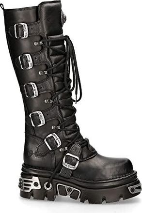 New Rock Bottes hautes cuir noir fermeture éclair 272 style punk emo gothique boucle métallique