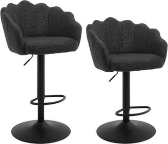 Woltu Tabourets Bar, Lot de 2, Chaise Haute Bar, R&eacute;glable en Hauteur, Dossier en Forme de P&eacute;tale, Assise Pivotante en Velours Teddy, avec Repose-Pieds et Ca