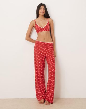 Abercrombie & Fitch Pantalon densemble de pyjama en pointelle - Rouge à pois