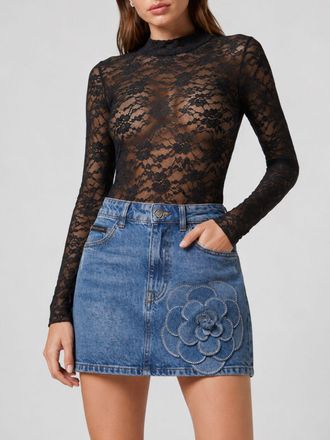 Philipp Plein Lang&auml;rmeliger Spitzen-Body von mit hohem Kragen und Slim Fit