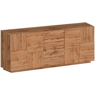 Dmora Kommode Yoel, Wohnzimmer-Buffet, Wohnzimmer-Kommode mit 4 T&uuml;ren und 3 Schubladen, 220x44x86 cm, Eiche - Dmora