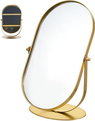 Pretyzoom Vintage Kosmetikspiegel Aus Metall Einseitiger Tischspiegel F&uuml;r Schminktisch Und Badezimmer Kleiner Schreibtischspiegel Mit Ergonomischem Standfu&szlig; F&uuml;r