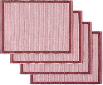 Kate Spade New York Wende-Tischsets für Gartenpartys, 100 % Baumwolle, gewebt, gerippt, 35,6 x 48,3 cm, Rosa/Rosa, 4 Stück