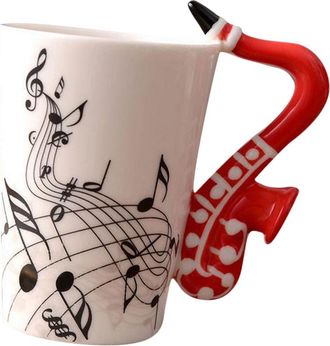 joyMerit Kaffeetasse Keramik Kaffee Milch Tee Tasse Geschenke Mit Instrument Design Griff - Rotes Saxophon