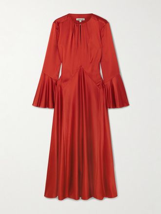 Veronica Beard Ezri Maxikleid Aus Satin Aus Einer Seidenmischung Mit Falten - Rot