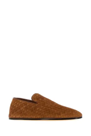 Bottega Veneta Mens Caramel Suede Palazzo Loafers Brown Slippers Flat Shoes