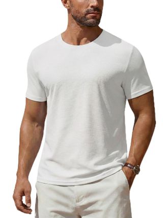 Coofandy Sport T-Shirts Herren Funktionsshirt Kurzarm Sommer Laufshirt Retro Kariertes Gym Tshirt Fitness Trainingsshirt Wei&szlig; L
