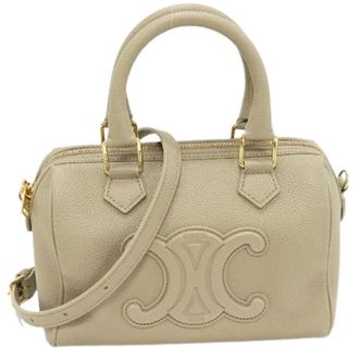 Celine Pre-owned Cuir Triomphe Grained Calfskin 2way Boston Bag - Femme - Pre-owned - Beige - Taille: ONE Size