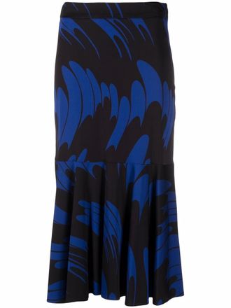 Stella McCartney jupe en satin Haya &agrave; fleurs avec ourlet &eacute;vas&eacute; - Noir