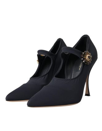 Dolce & Gabbana Womens Black Mary Jane Jersey Crystal Pumps Shoes Nylon Elastane