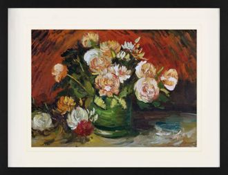 1art1 Vincent Van Gogh Poster Schale Mit Pfingstrosen Und Rosen, 1886 Gerahmtes Bild Mit Edlem Passepartout | Wand-Bilder | Im Bilderrahmen 80x60 cm