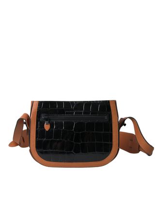 Balenciaga Womens Black Brown Exotic Skin Leather Shoulder Camera Purse Bag And Crocodile