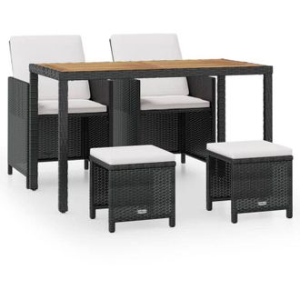 vidaXL vidaXL 5-tlg. Garten-Essgruppe Poly Rattan Akazienholz Schwarz