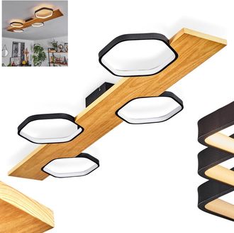 HOFSTEIN LED Deckenleuchte Arminda, dimmbare Deckenlampe aus Metall/Holz/Kunststoff in Schwarz/Natur/Weiß, Länge: 110cm, 38 Watt, 2650 Lumen, 3000 Kelvin, 4-fl