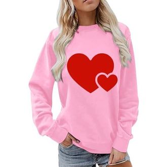 Generic Sweatshirt de Saint-Valentin pour femme - Motif coeur - Pull &agrave; manches longues - Tendance d&eacute;contract&eacute;e - Rouge - Motif coeur - Confortable - Motif dam
