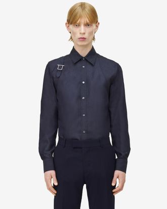 Alexander McQueen Gurt-Hemd aus Denim mit T-Bar - Item 828635QYABM4244