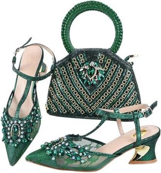 Generic Ensemble Chaussure et Sac Femme Style Italien Nigérian Pantoufles Bout Pointu avec Cristal pour Fête, EN8, 40.5 EU