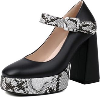 Generic Qynthra Escarpins Mary Jane Grande Taille imprim&eacute; Serpent Femme Bout Rond Talon Bloc Plateau avec Bride Cheville pour Printemps Automne et Usage Quoti